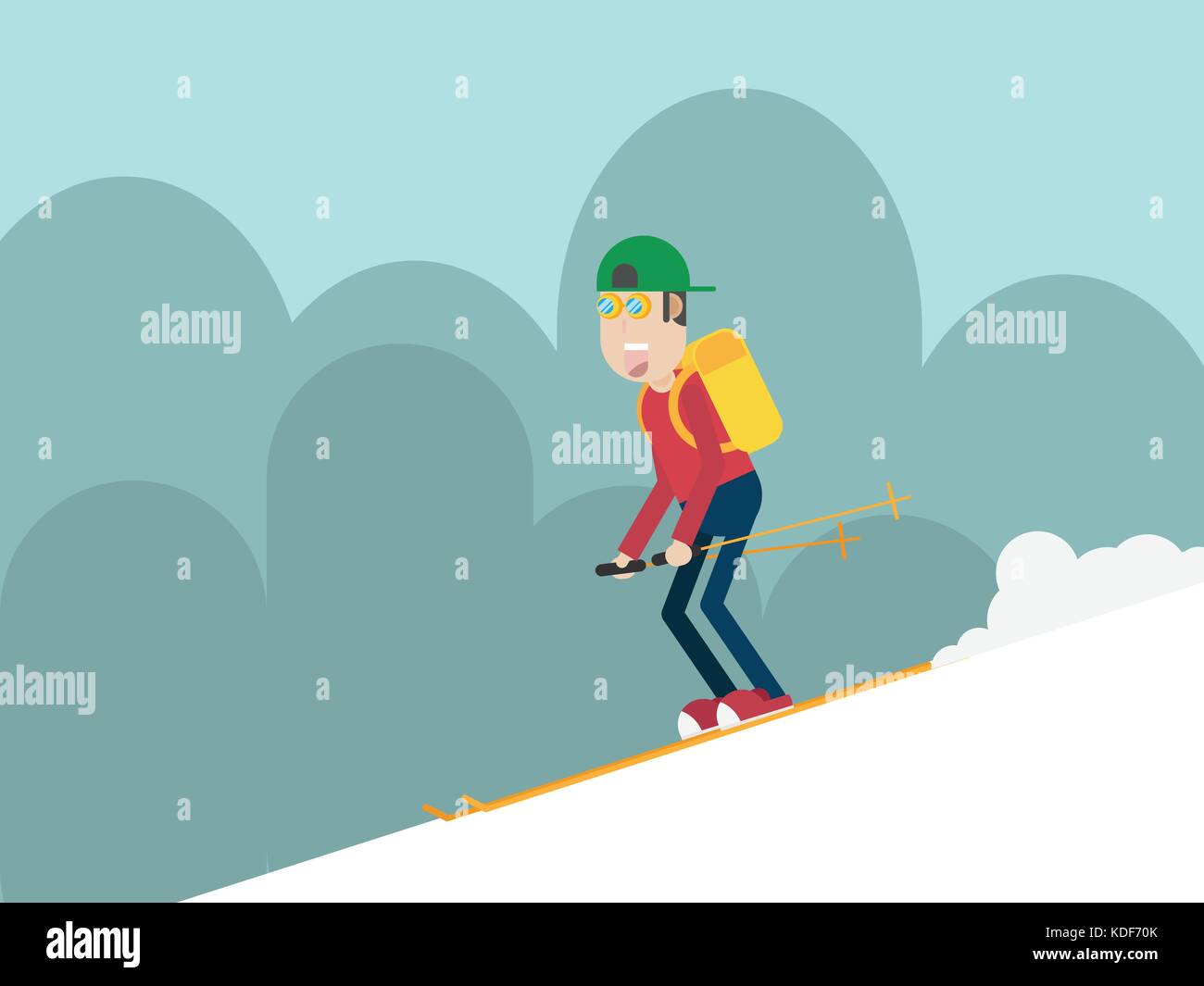 man skiing on mountain winter sport flat style cartoon vector ...