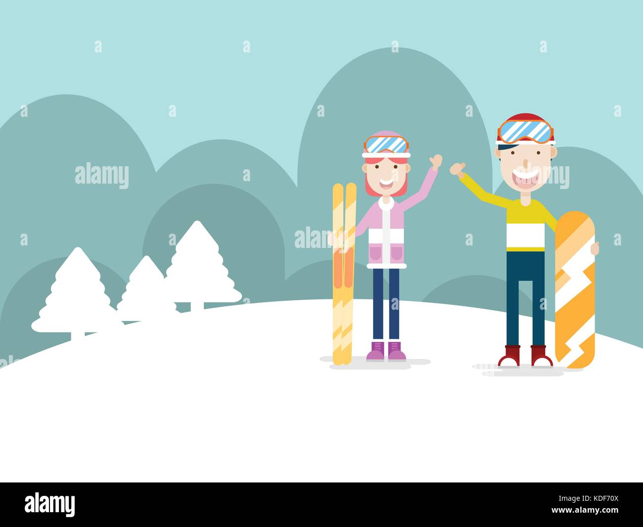human with ski and snowboard cartoon flat design winter sport vector ...