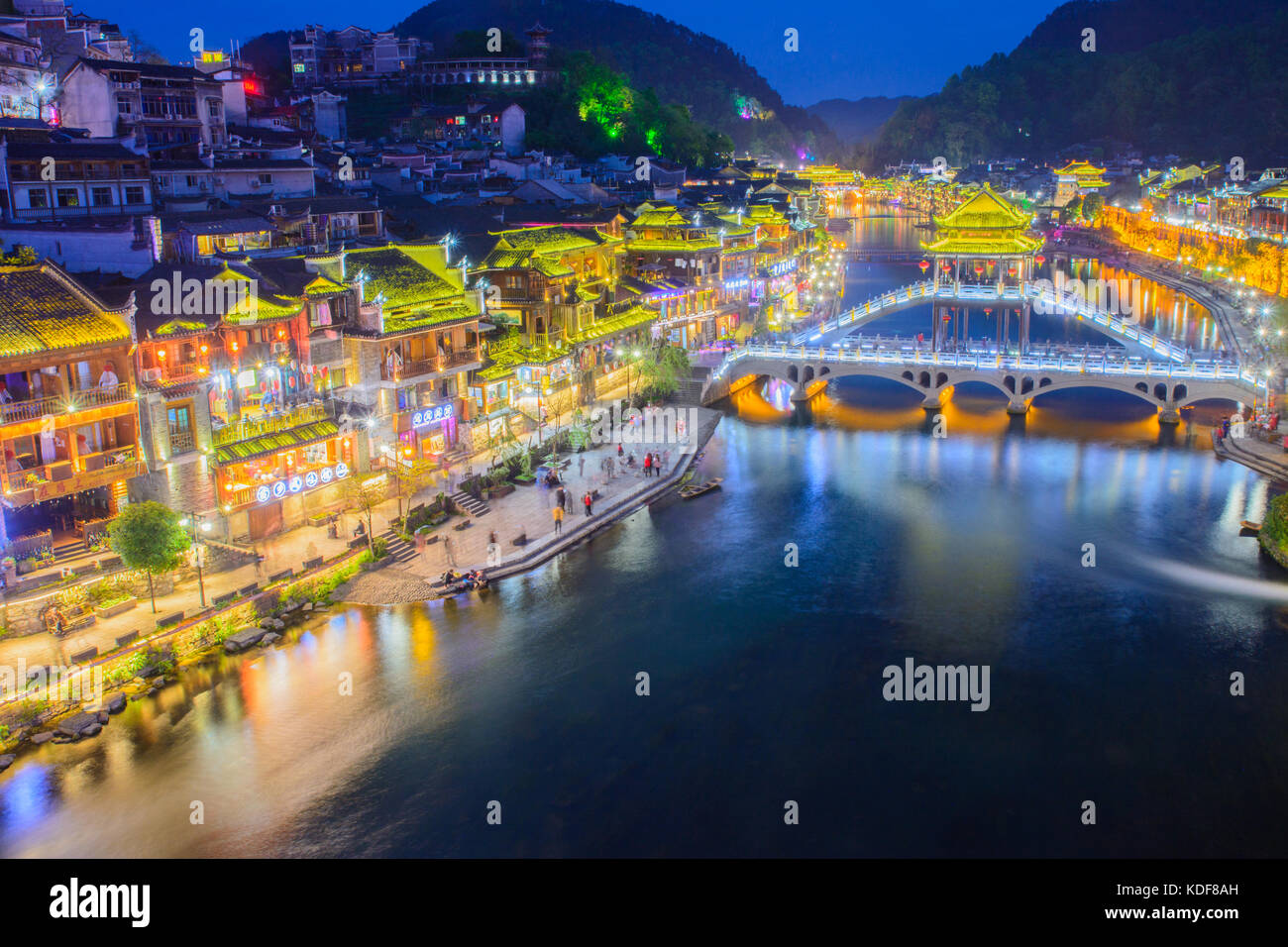 Hunan,China - April 11, 2017 : Fenghuang ancient town in twilight time ...