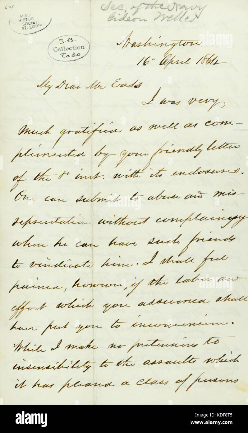 This letter, signed by Gideon Welles on April 16, 1864, was addressed ...