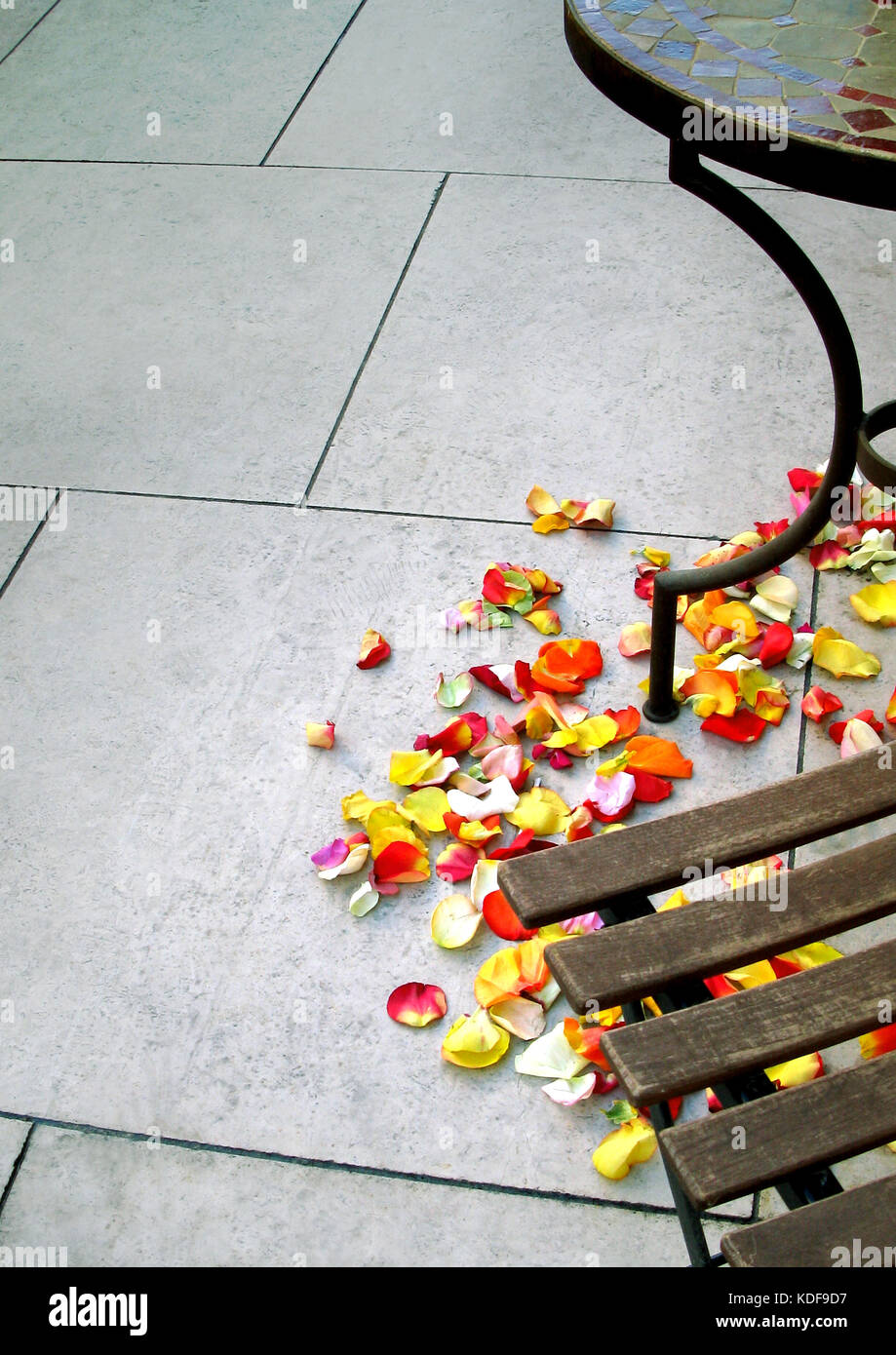 Rose petals on the floor of a terrace Stock Photo - Alamy