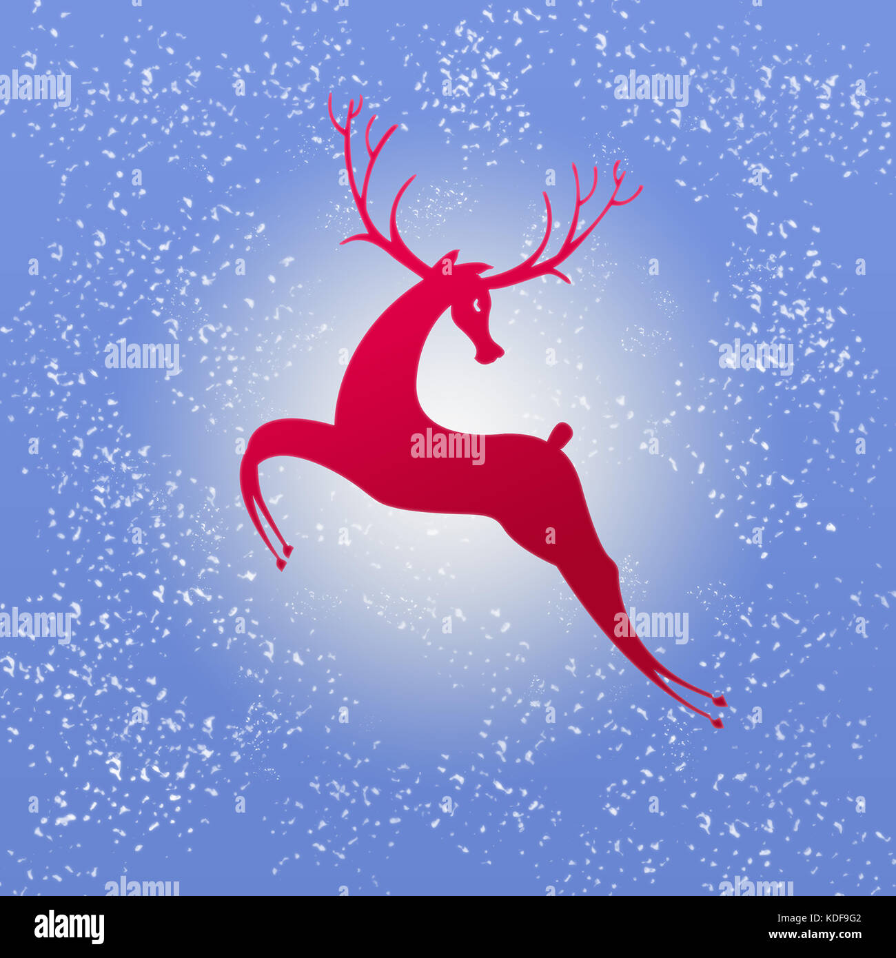 Santa's raindeer in red with a blue background and snow Stock Photo - Alamy