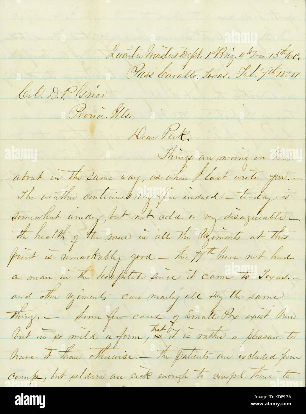 Letter from David McKinney, Pass Cavallo, Texas, to D. P. Grier ...