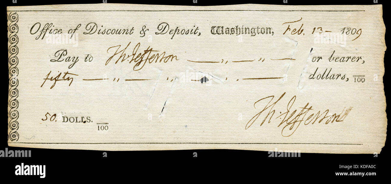 Jefferson, Thomas (signature on check Stock Photo - Alamy