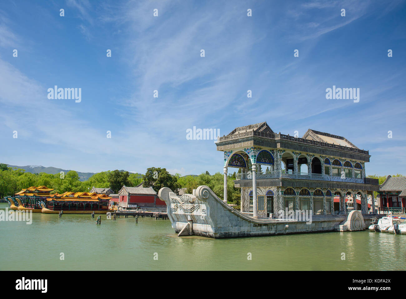 Marble boat with blue sky backgroudn at Summer Palace, famous tourist ...