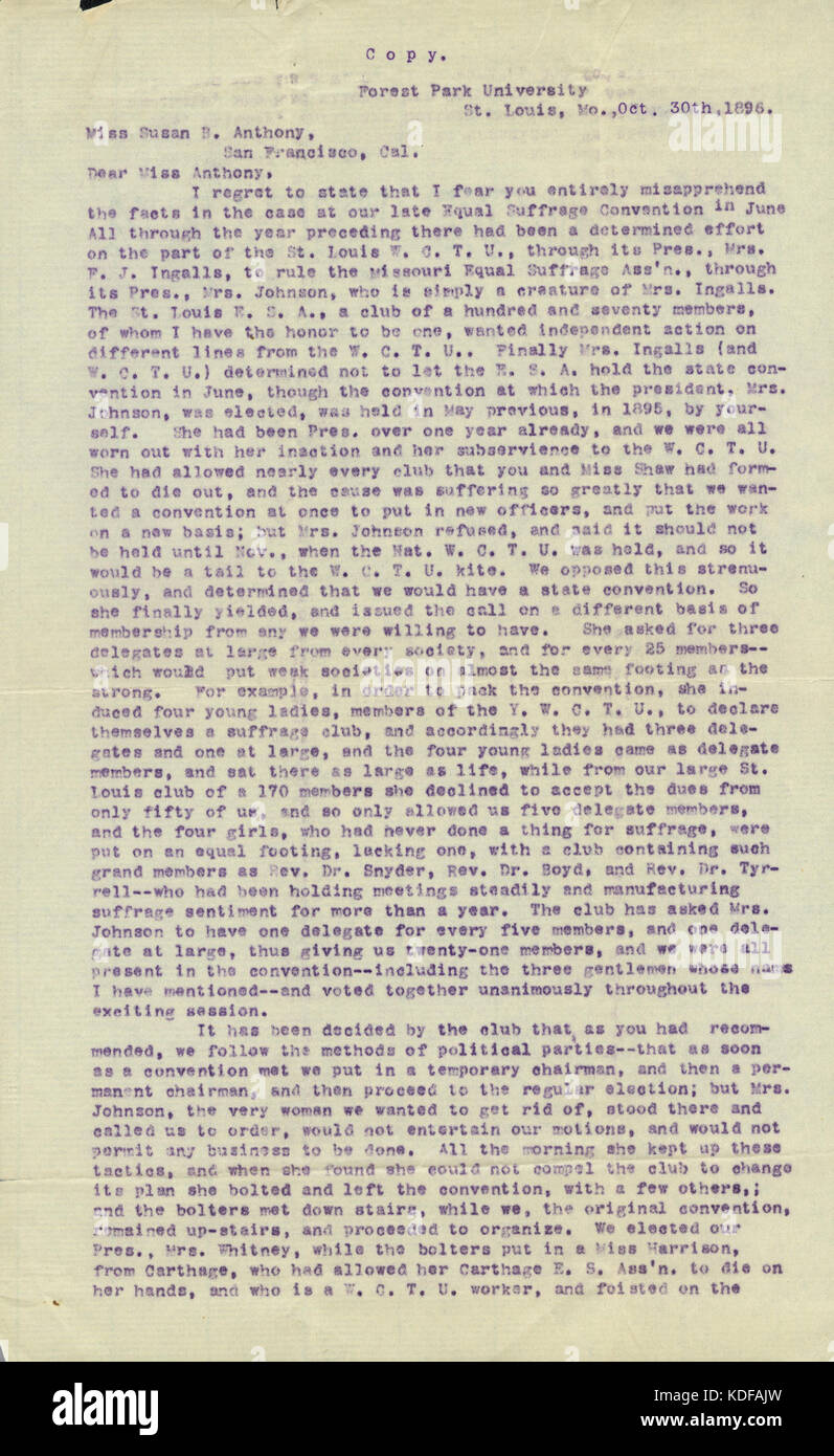 Letter of Anna Sneed Cairns, Forest Park University, St. Louis, Mo., to ...