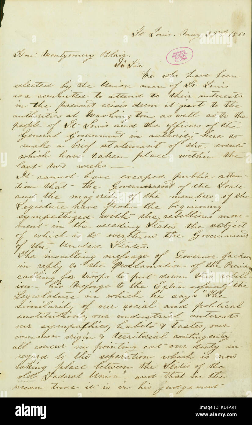 Letter (of James O. Broadhead), St. Louis, to Montgomery Blair, May 22 ...