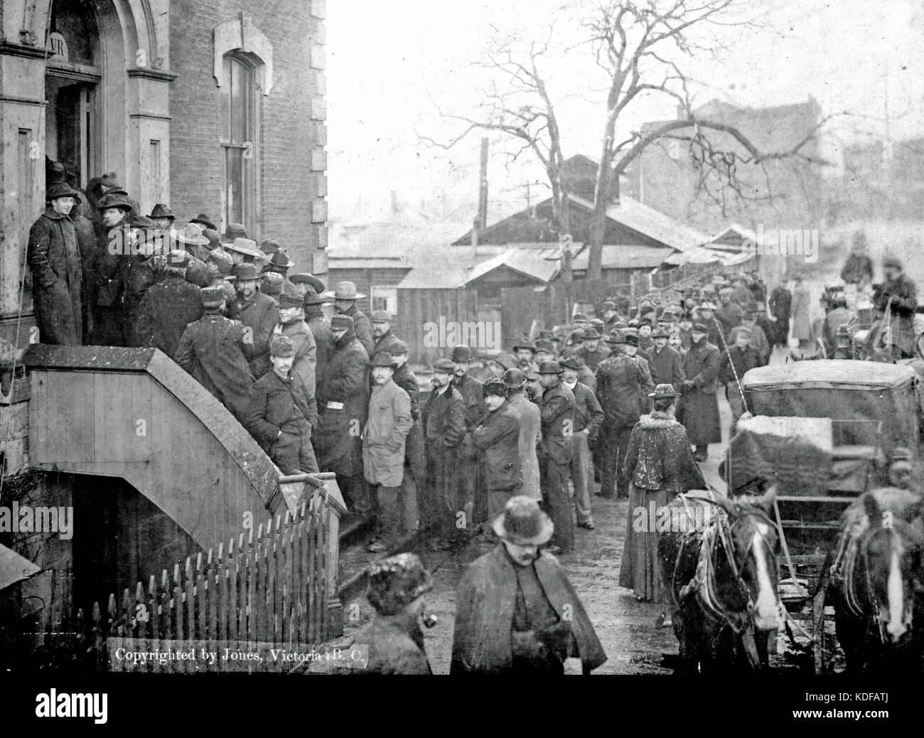 Klondikers buying miner's licenses at Custom House, Victoria, B C, Feb ...