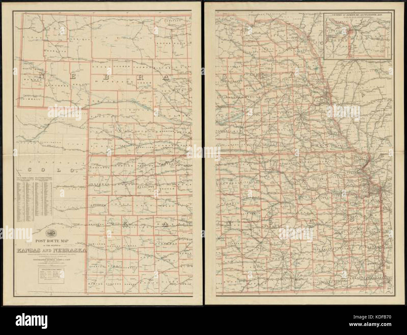 Post route map of the states of Kansas and Nebraska showing post ...