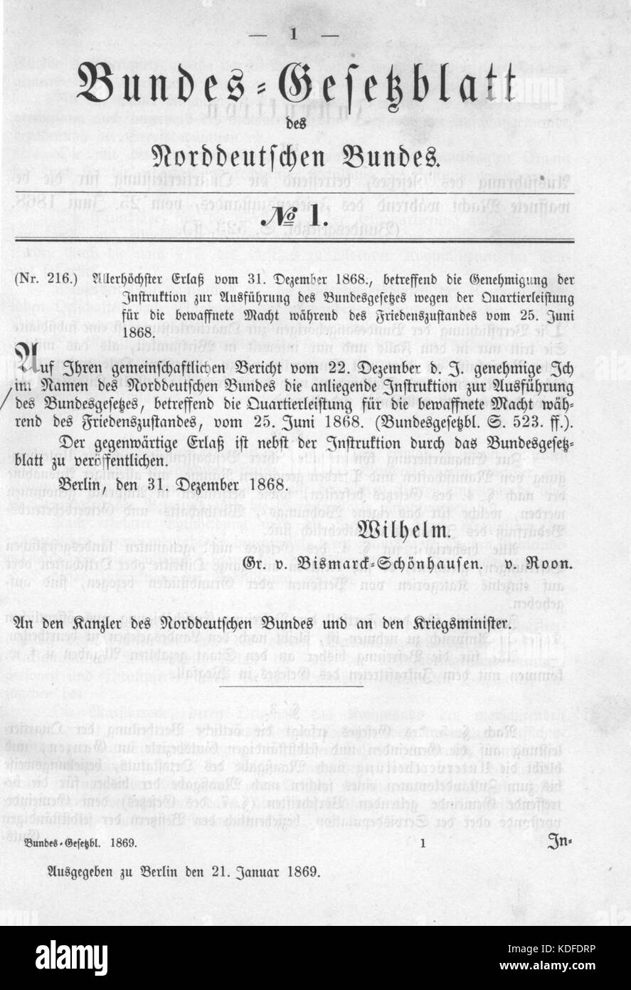 Norddeutsches Bundesgesetzblatt 1869 001 001 Stock Photo - Alamy