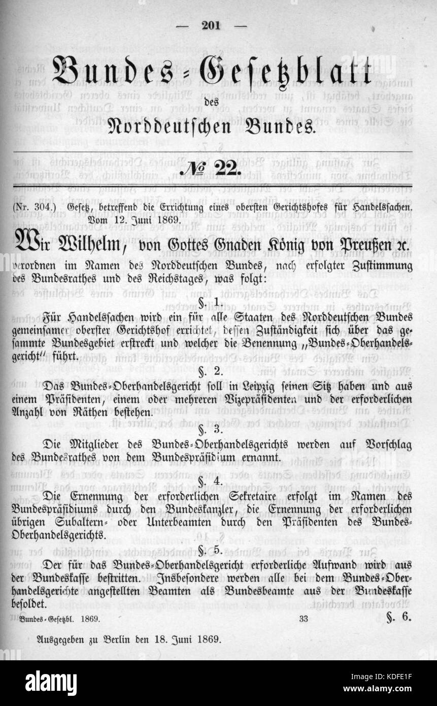 Norddeutsches Bundesgesetzblatt 1869 022 201 Stock Photo - Alamy