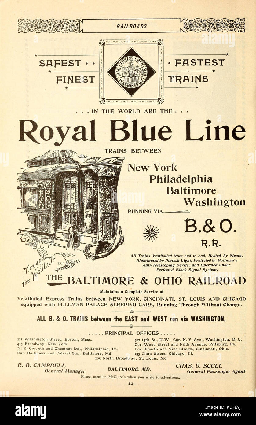 An advertisement for the Royal Blue Line, featured in the January 1896 ...