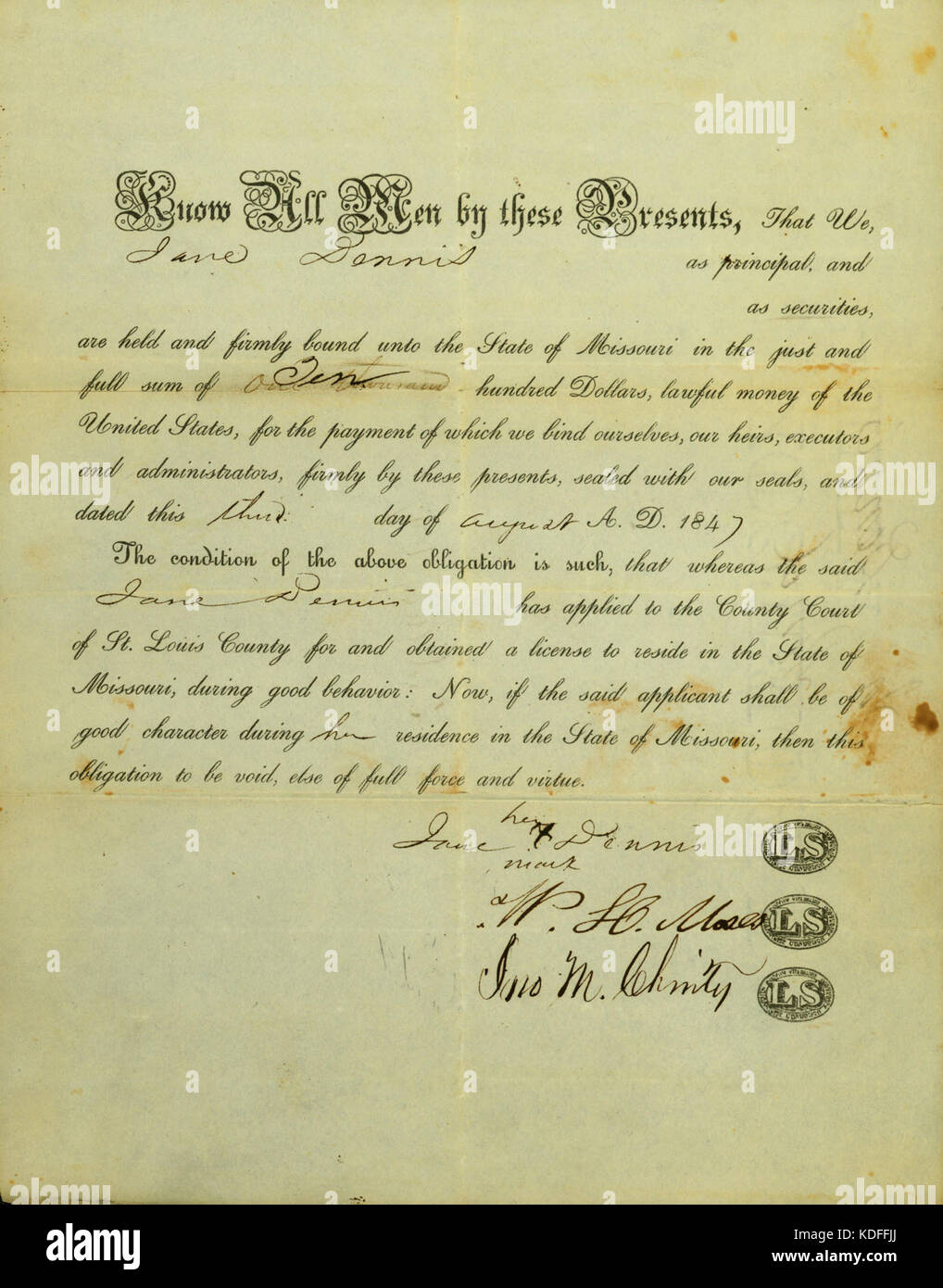 Jane Dennis Free Negro Bond Stock Photo - Alamy