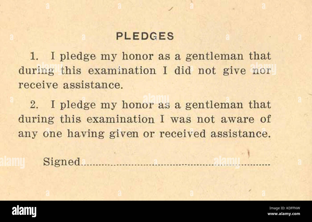 Honor system pledge card Stock Photo - Alamy