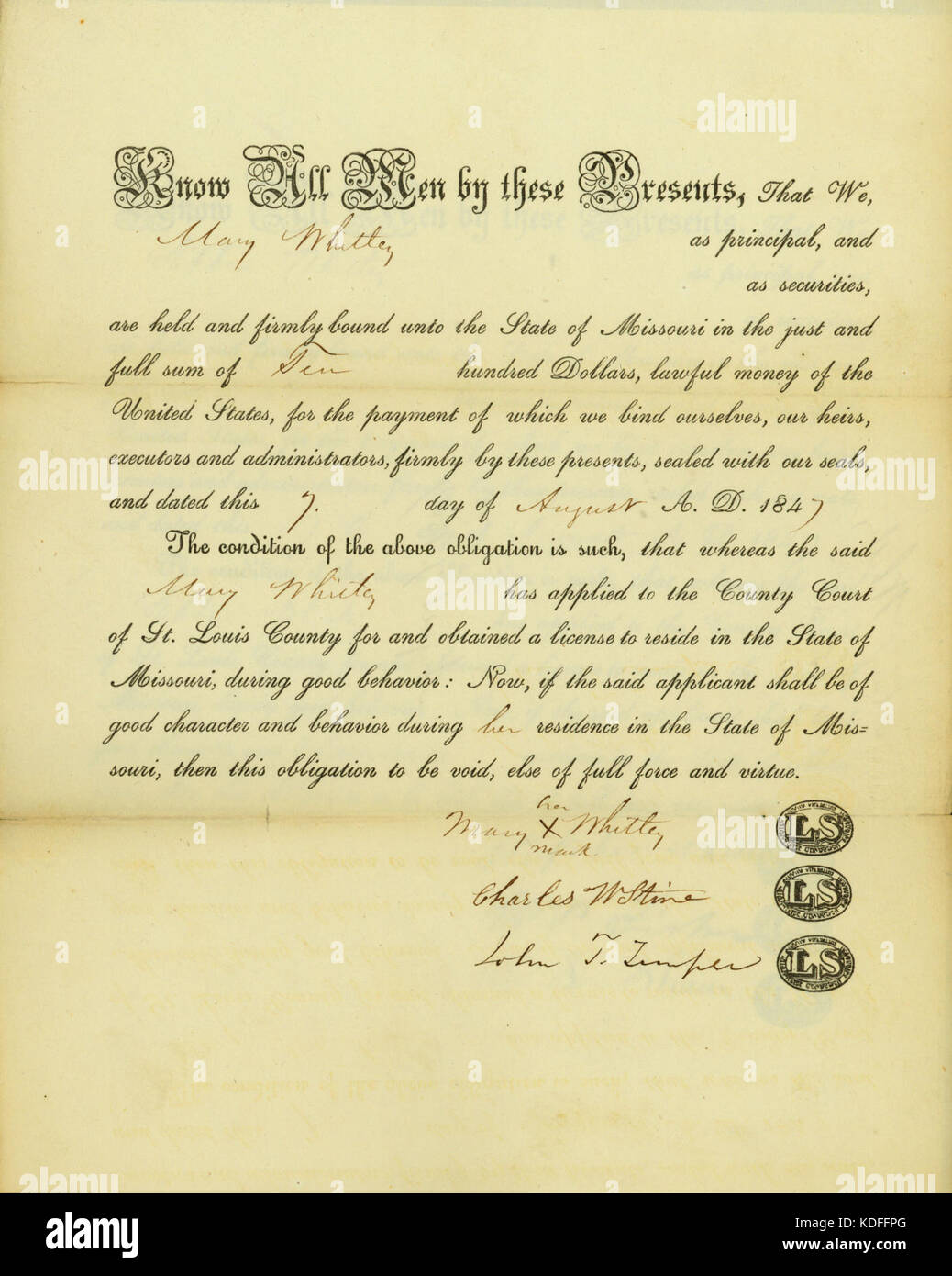 Mary Whitley Free Negro Bond Stock Photo - Alamy