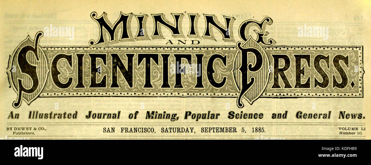 Mining and Scientific Press 1885 nameplate ver 2 Stock Photo - Alamy