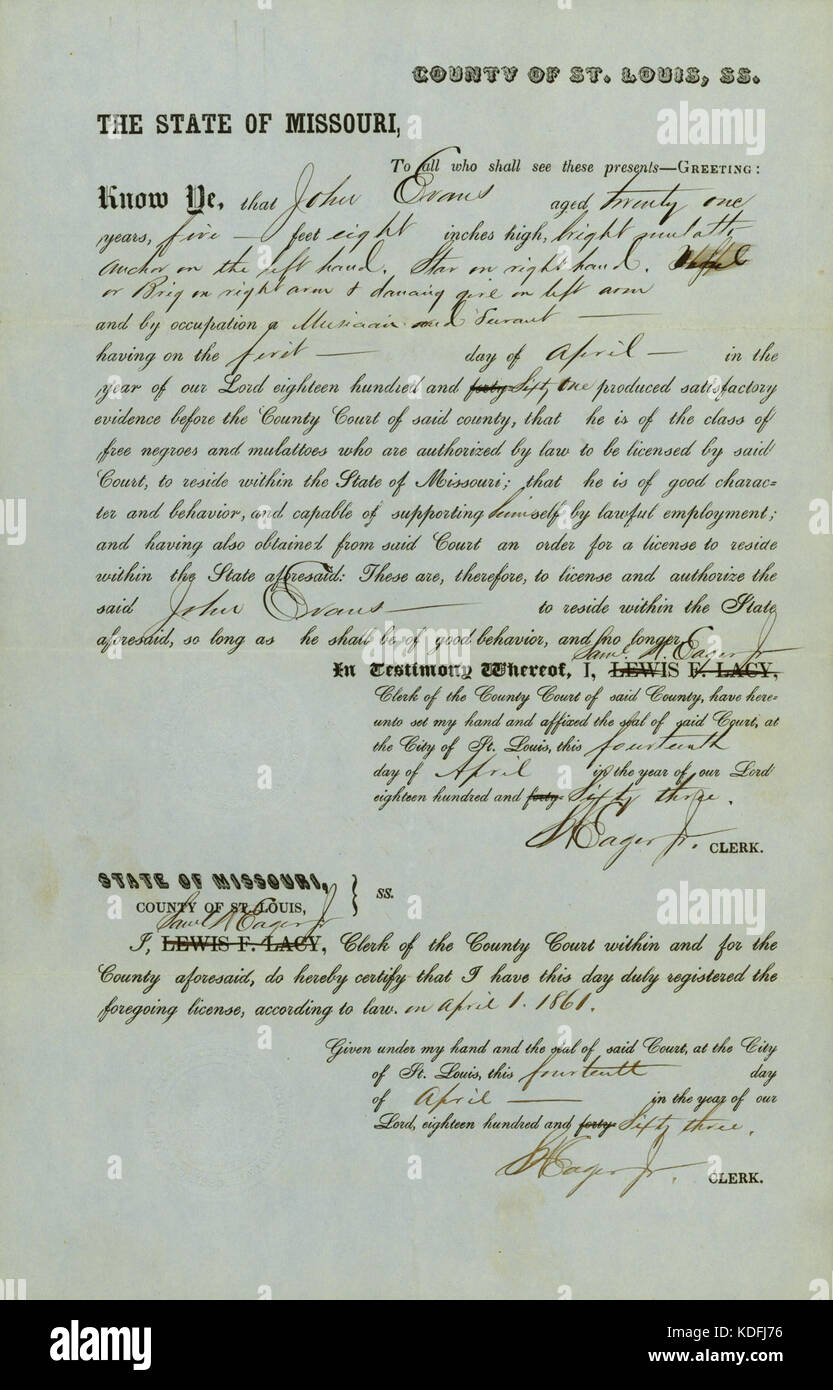 John Evans Missouri Freedom License Stock Photo - Alamy