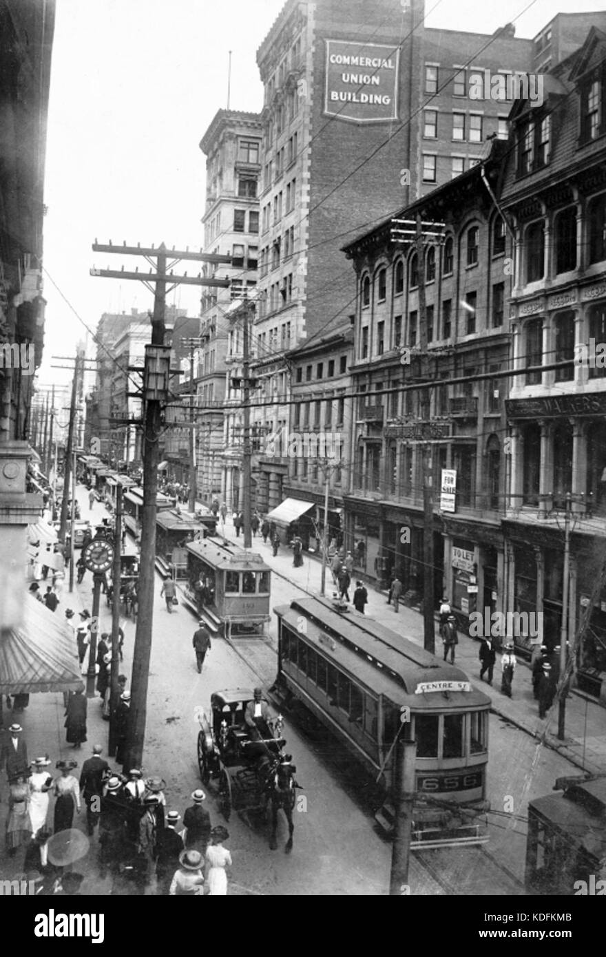 This early 20th-century photograph shows St. James Street in Montreal ...