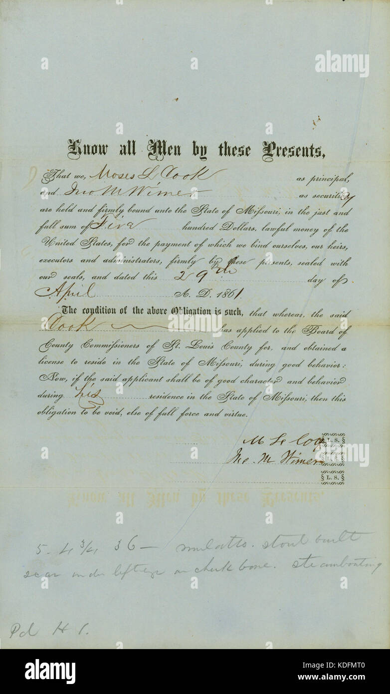 Moses L. Cook Free Negro Bond Stock Photo - Alamy