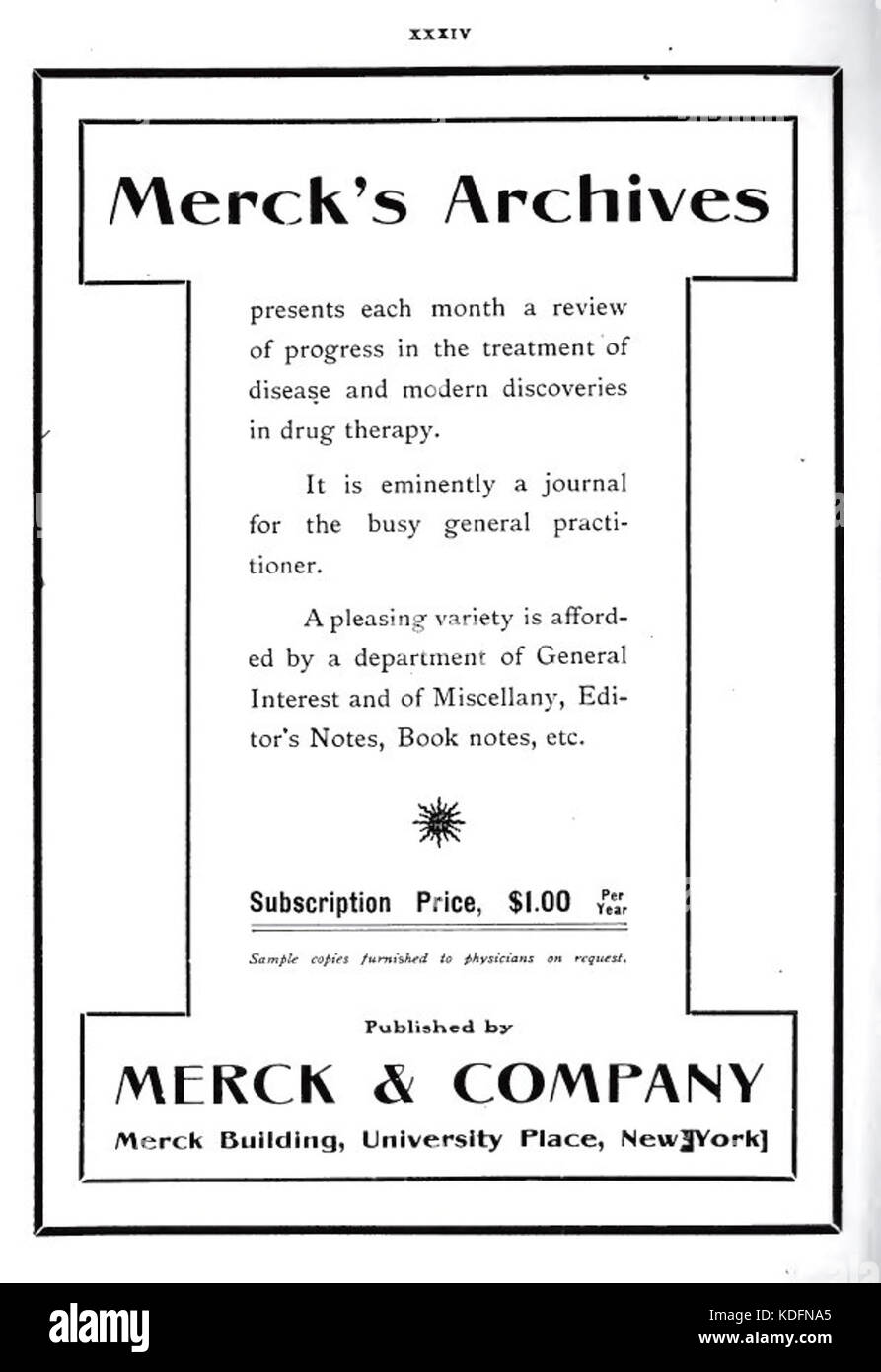 Merck's Archives, January 1906 Stock Photo - Alamy