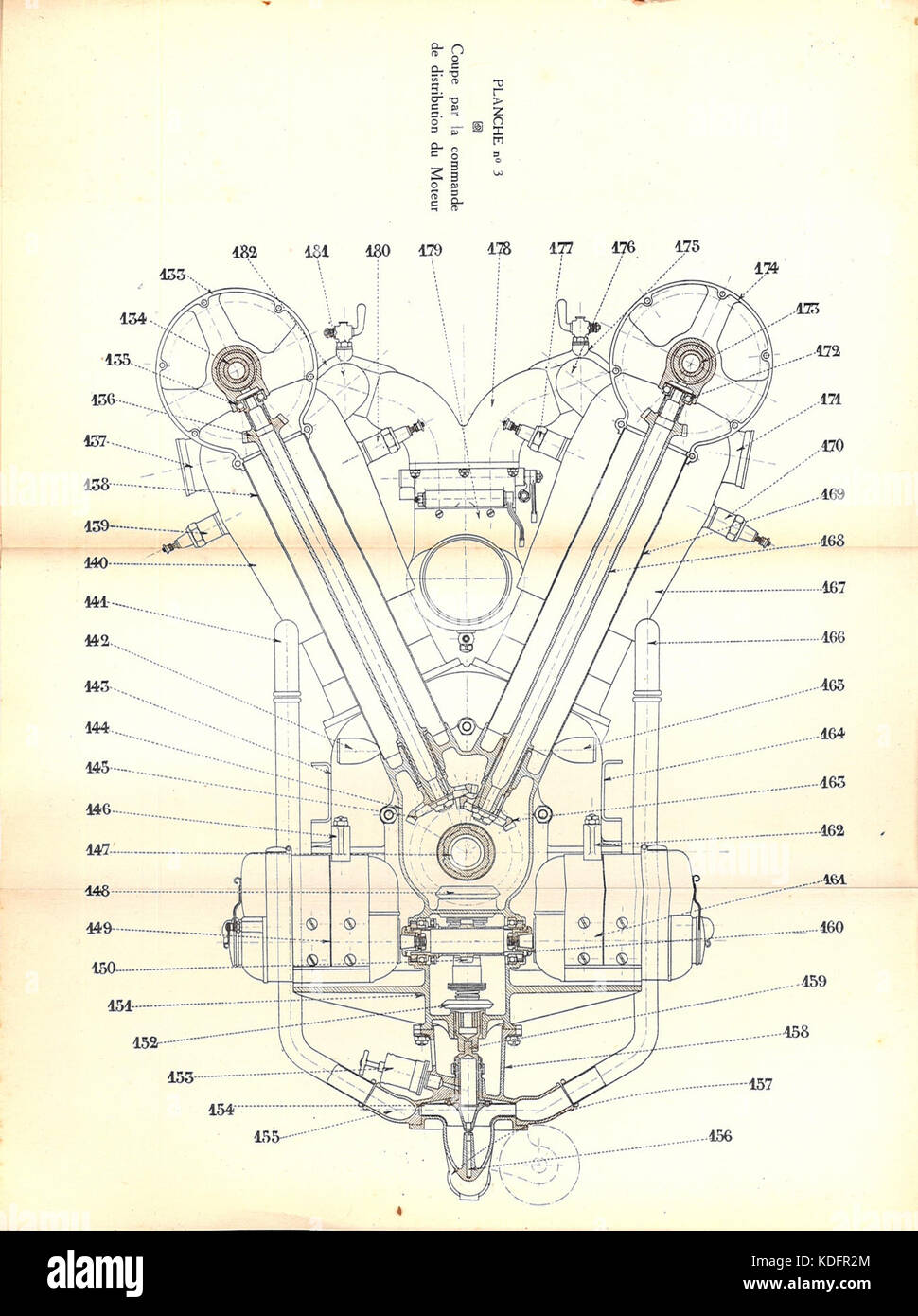 This drawing depicts the end section of a Renault 190HP engine ...