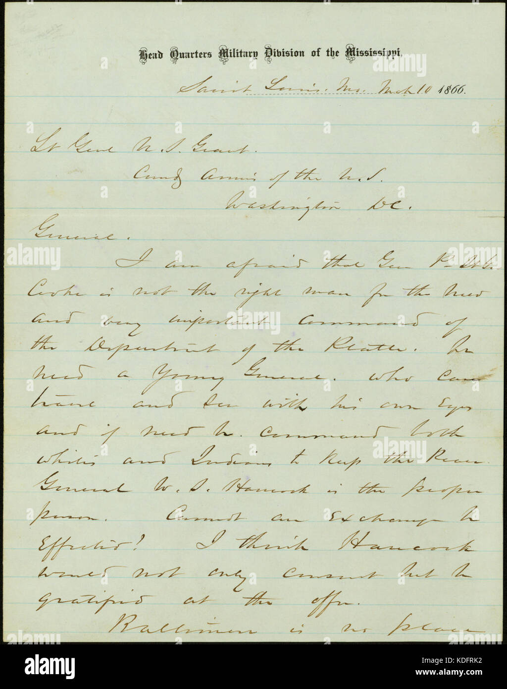 Letter sighed W.T. Sherman, Head Quarters Military DIvision of the ...