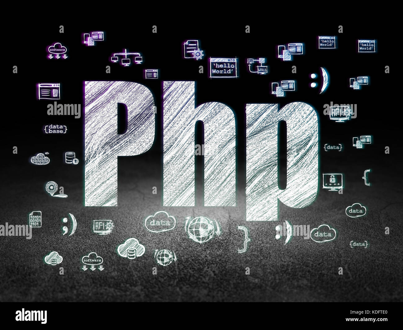 Programming concept: Php in grunge dark room Stock Photo - Alamy