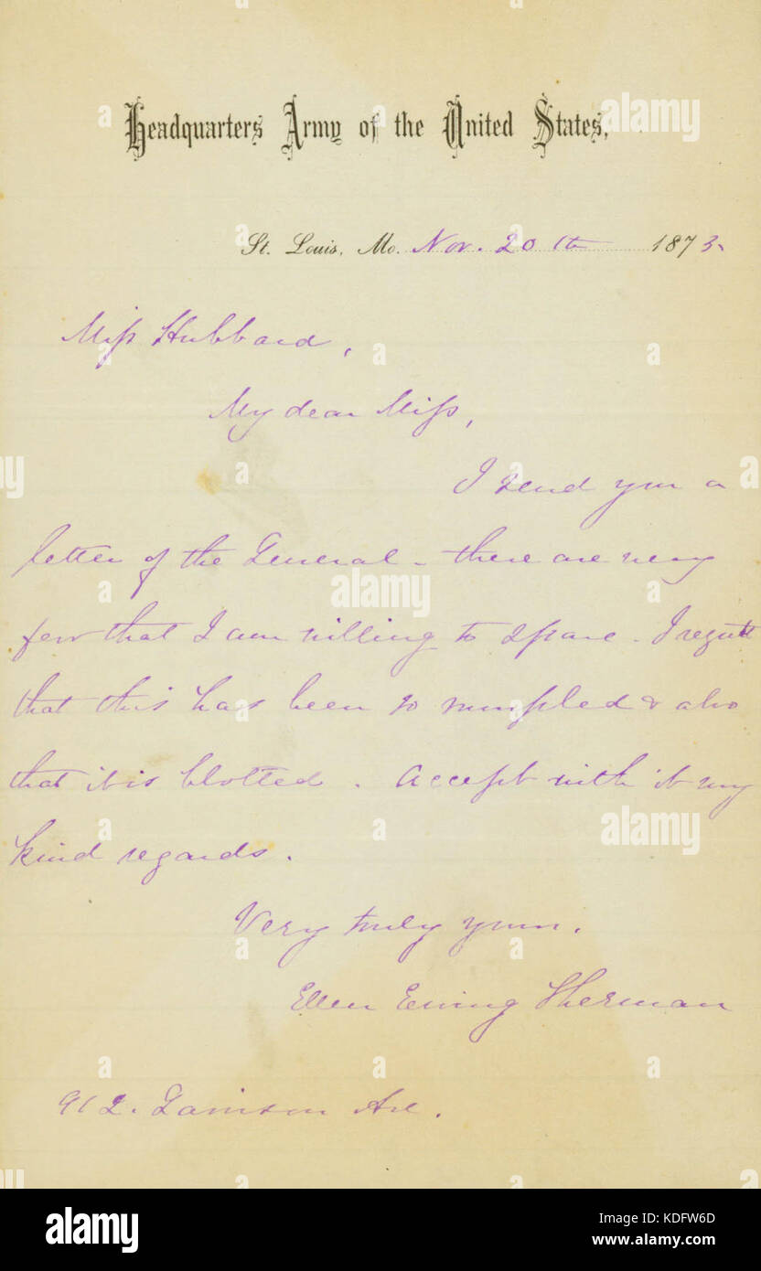 Letter signed Ellen Ewing Sherman, 912 Garrison Ave., St. Louis, to ...