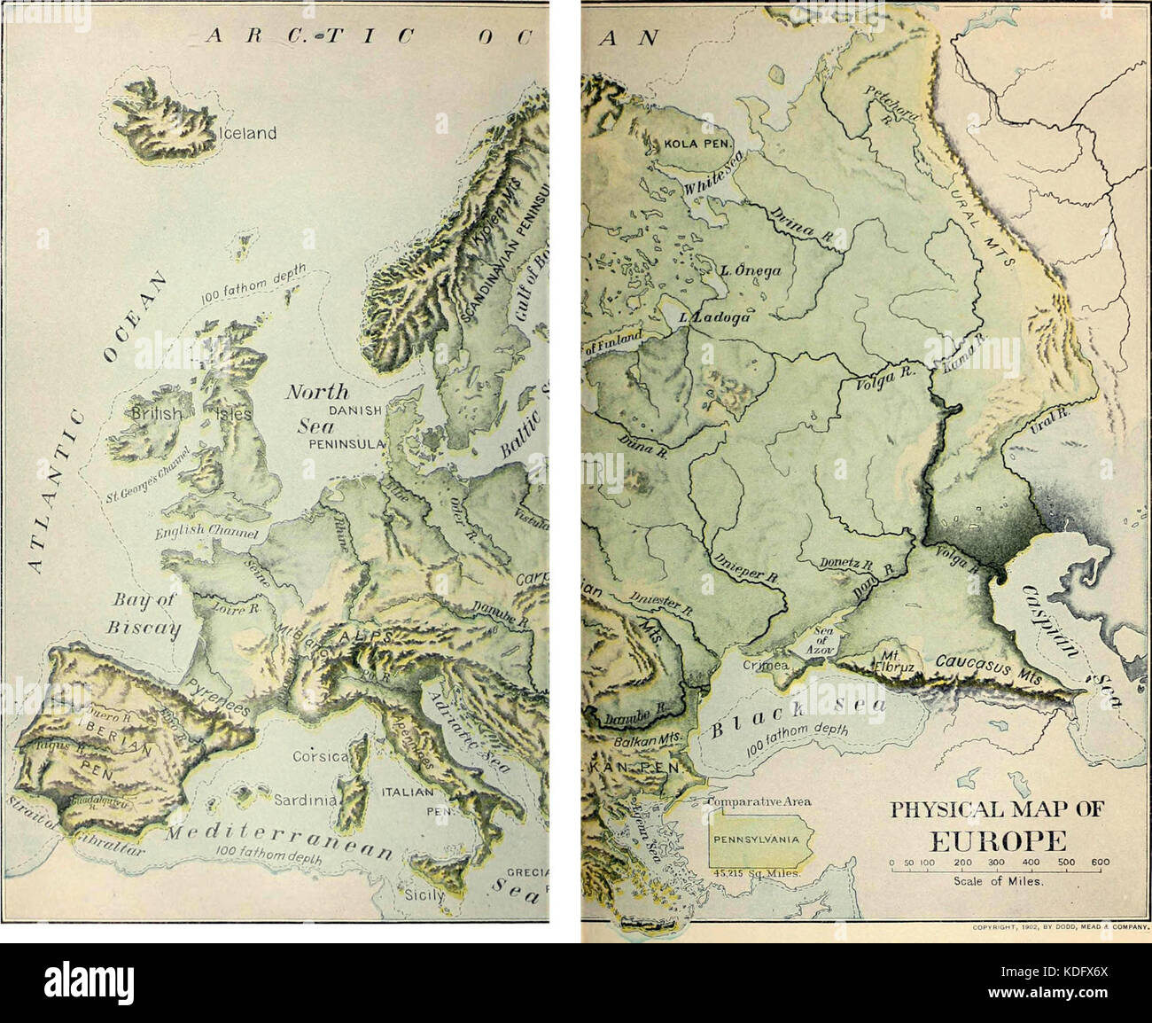 NIE 1905 Europe Physical Map Stock Photo - Alamy