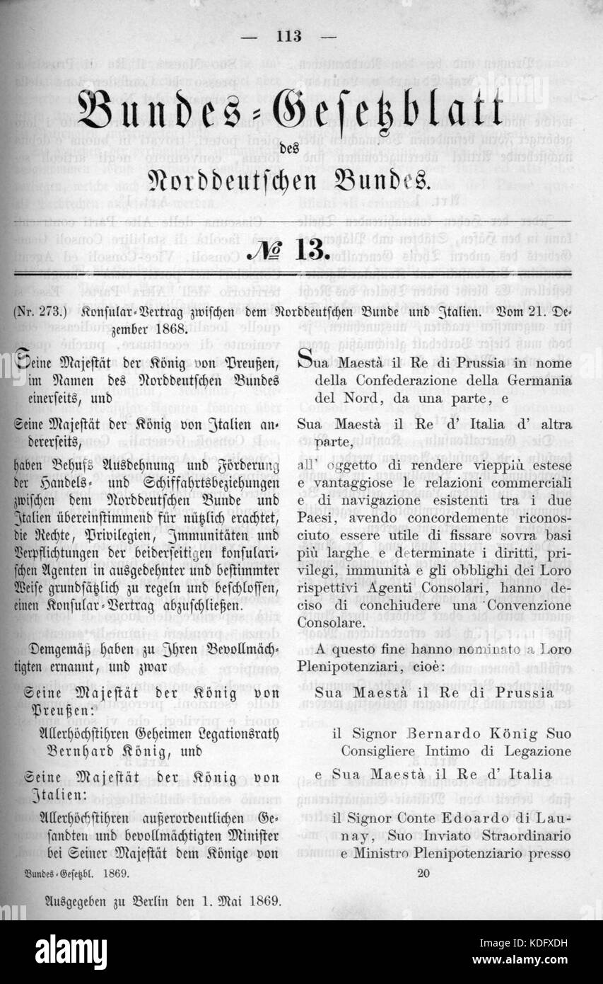 Norddeutsches Bundesgesetzblatt 1869 013 113 Stock Photo - Alamy