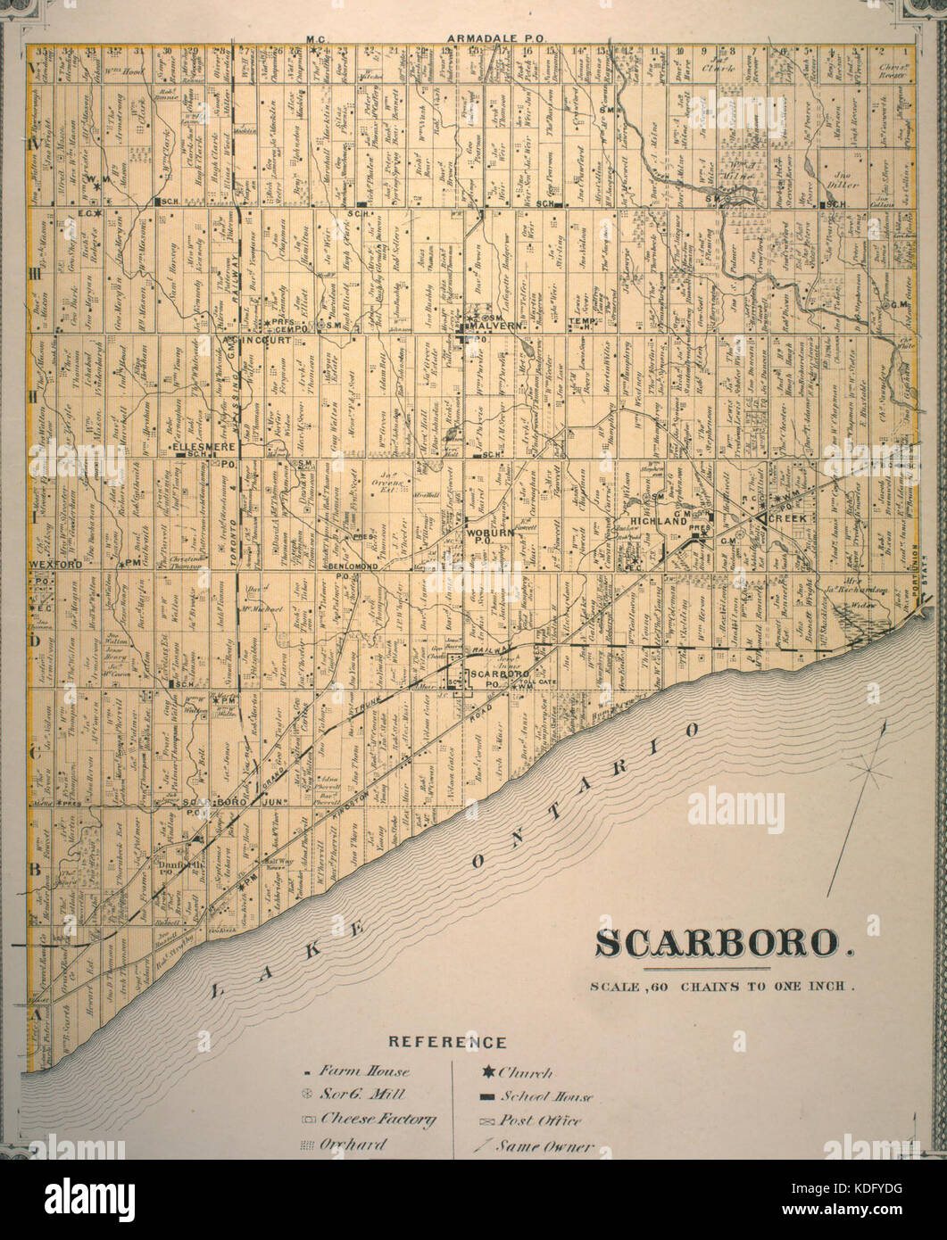 This map from the 1880s provides a survey of Scarborough, Ontario ...