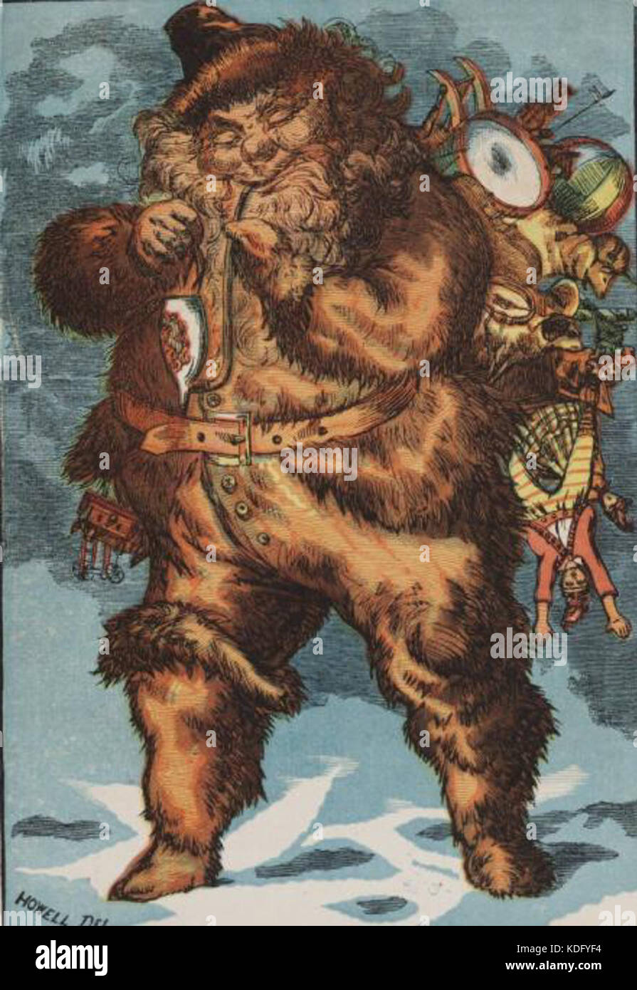 This drawing depicts Santa Claus holding a pipe, capturing a ...