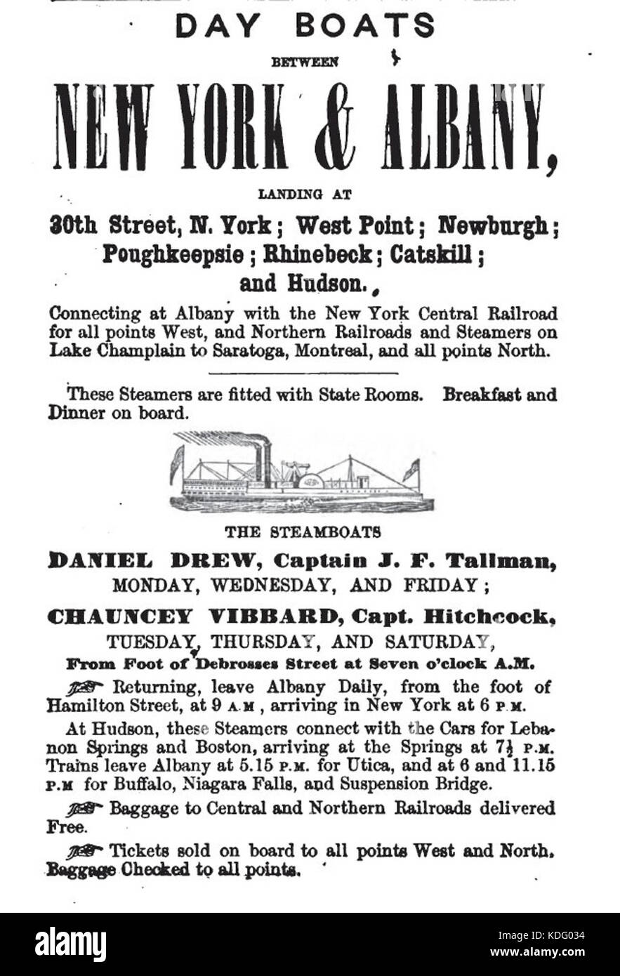 New York and Albany Day Line advertisement, 1864 Stock Photo - Alamy