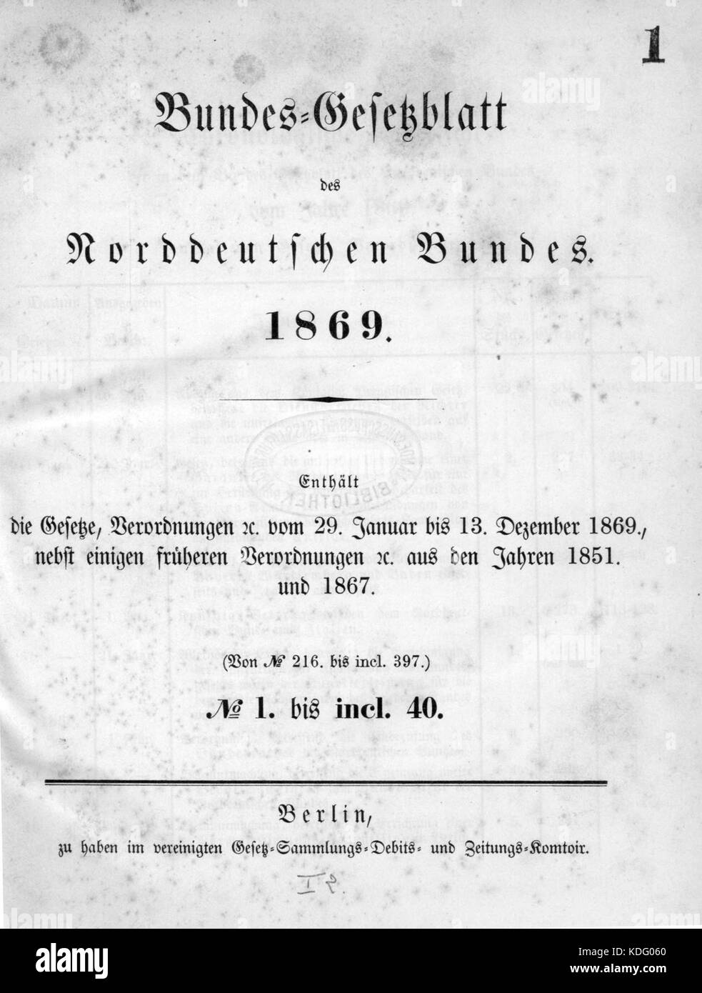 Norddeutsches Bundesgesetzblatt 1869 000 000 Stock Photo - Alamy