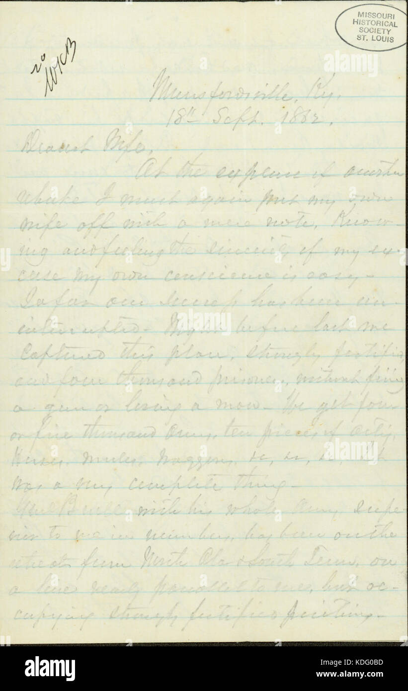 Letter signed Braxton Bragg, Munfordville, Kentucky, to his wife ...