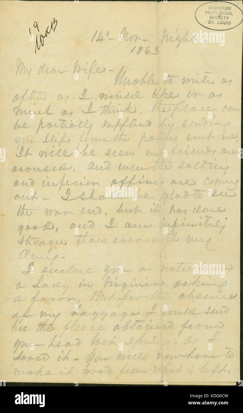 Letter signed Braxton Bragg to his wife, November 14, 1863 Stock Photo ...