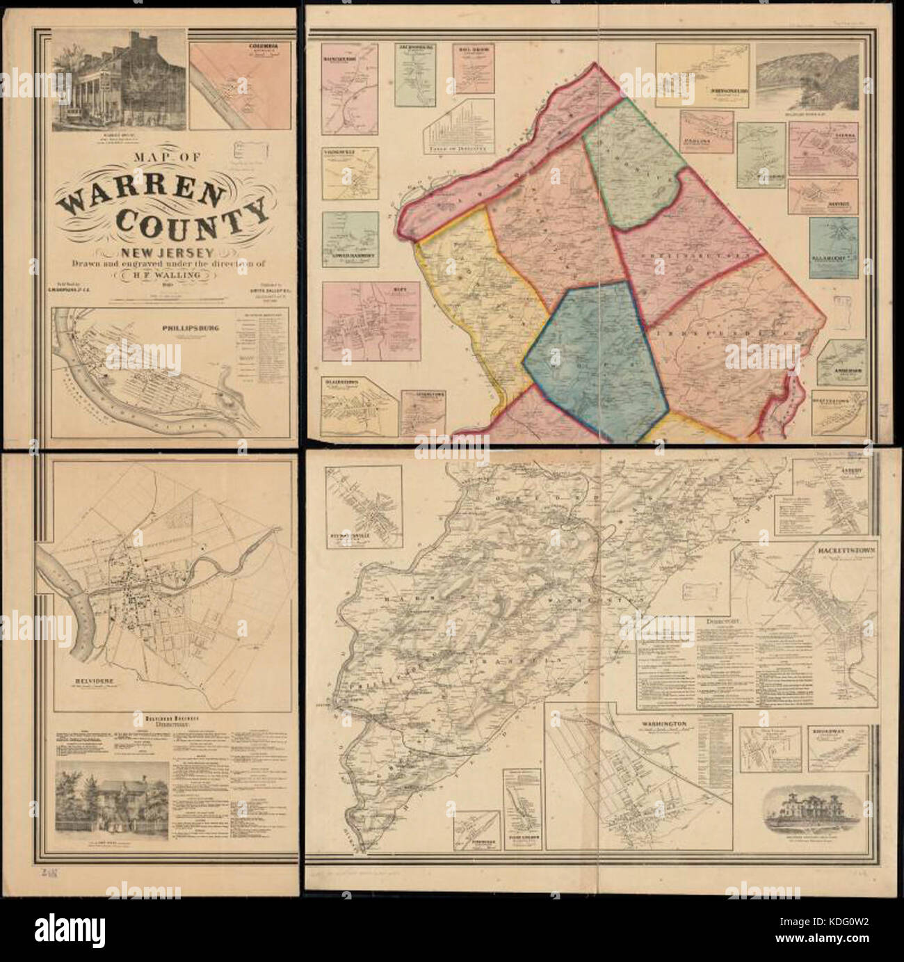 This map of Warren County, New Jersey, shows the geographical layout ...