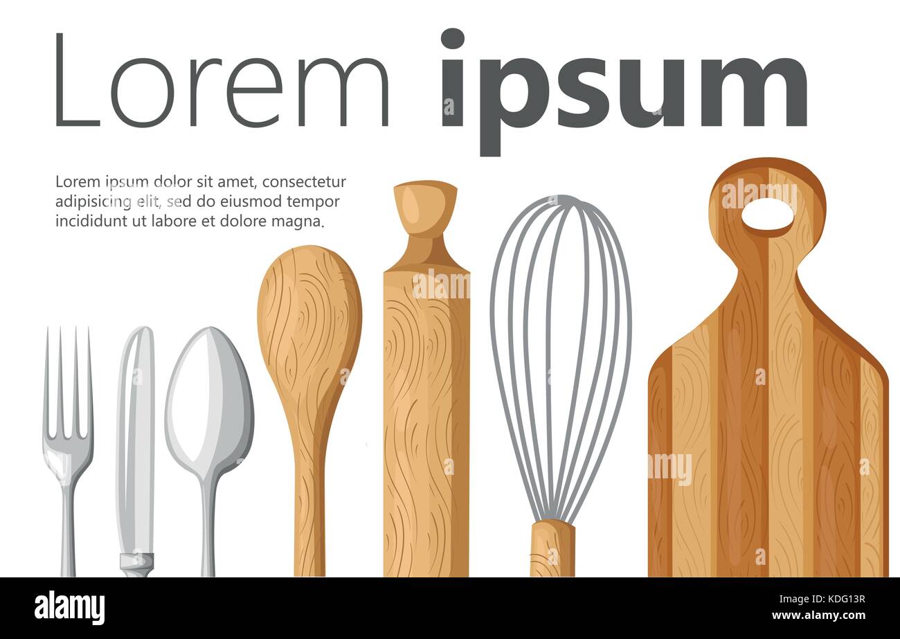 Flat design kitchen concept. Kitchen equipment background. Vector ...