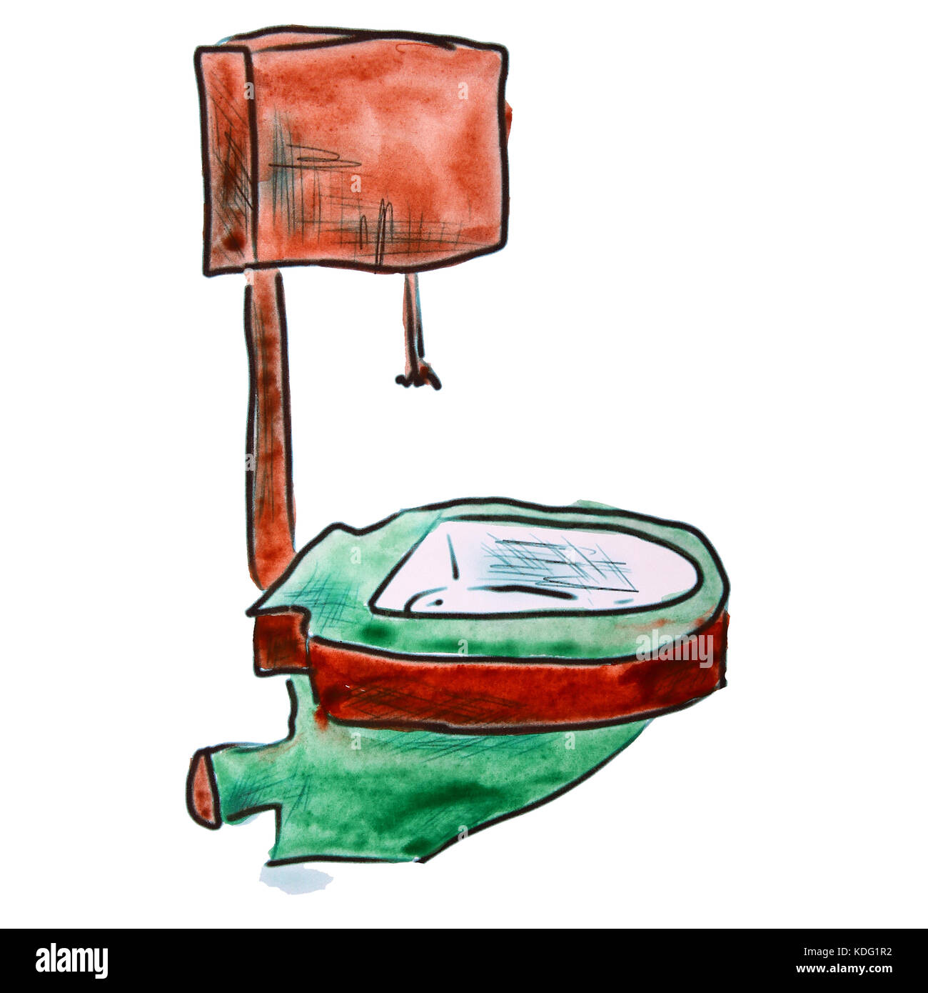 watercolor toilet green cartoon figure, isolated on white background ...
