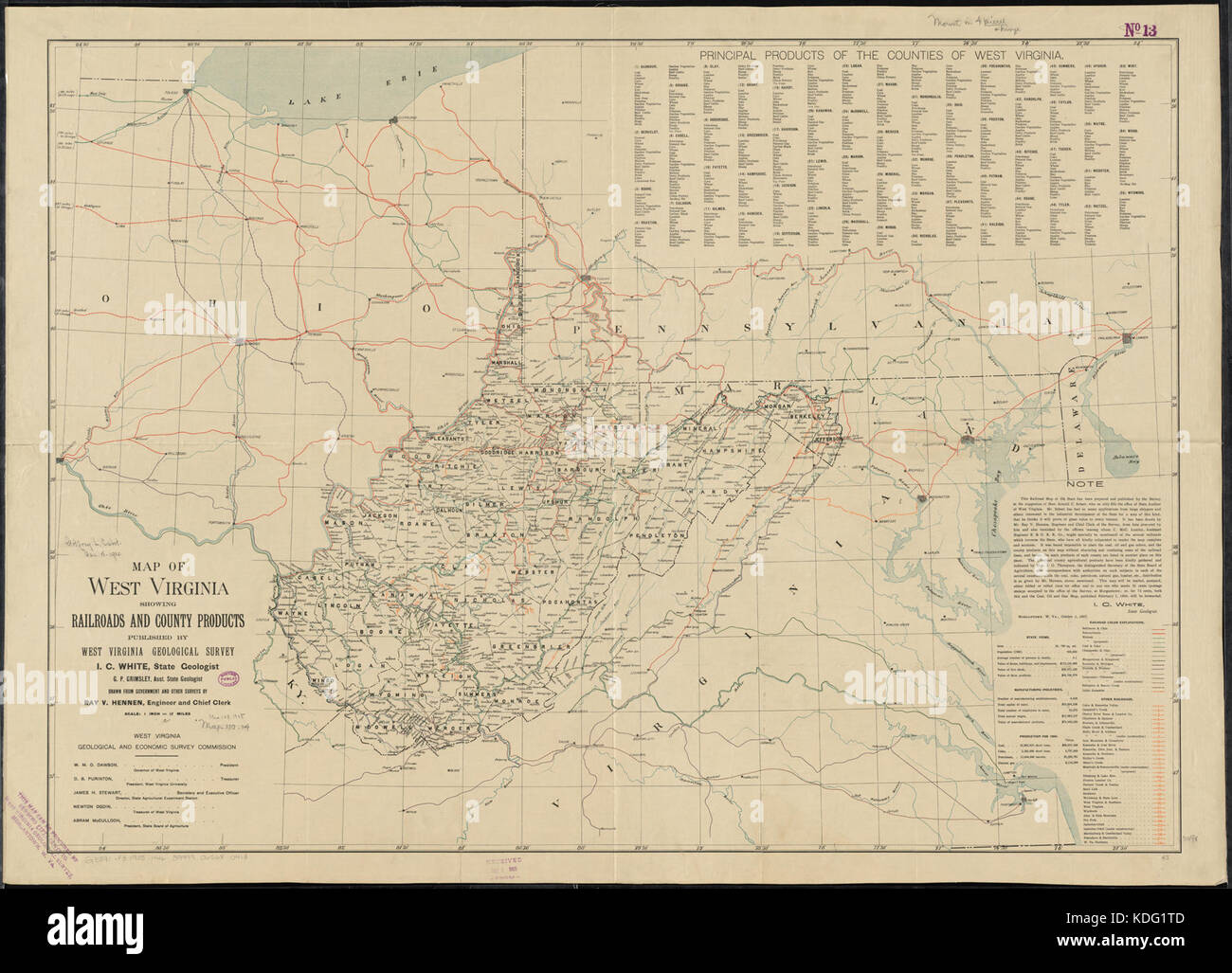 Map of West Virginia showing railroads and county products (11842969584 ...