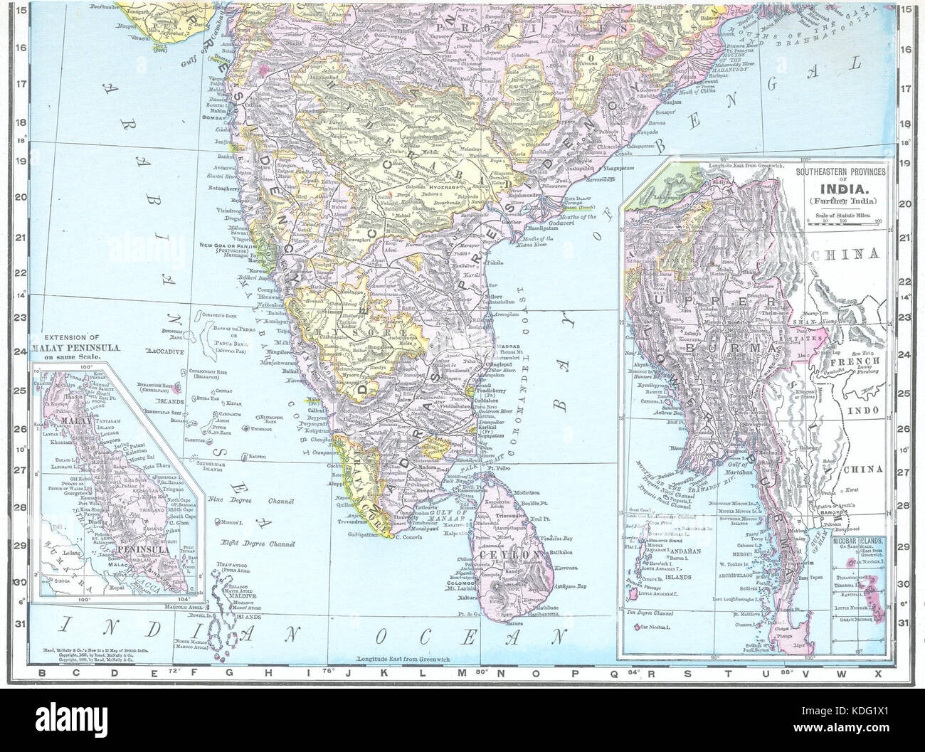 South India 1899 Rand McNally Stock Photo - Alamy