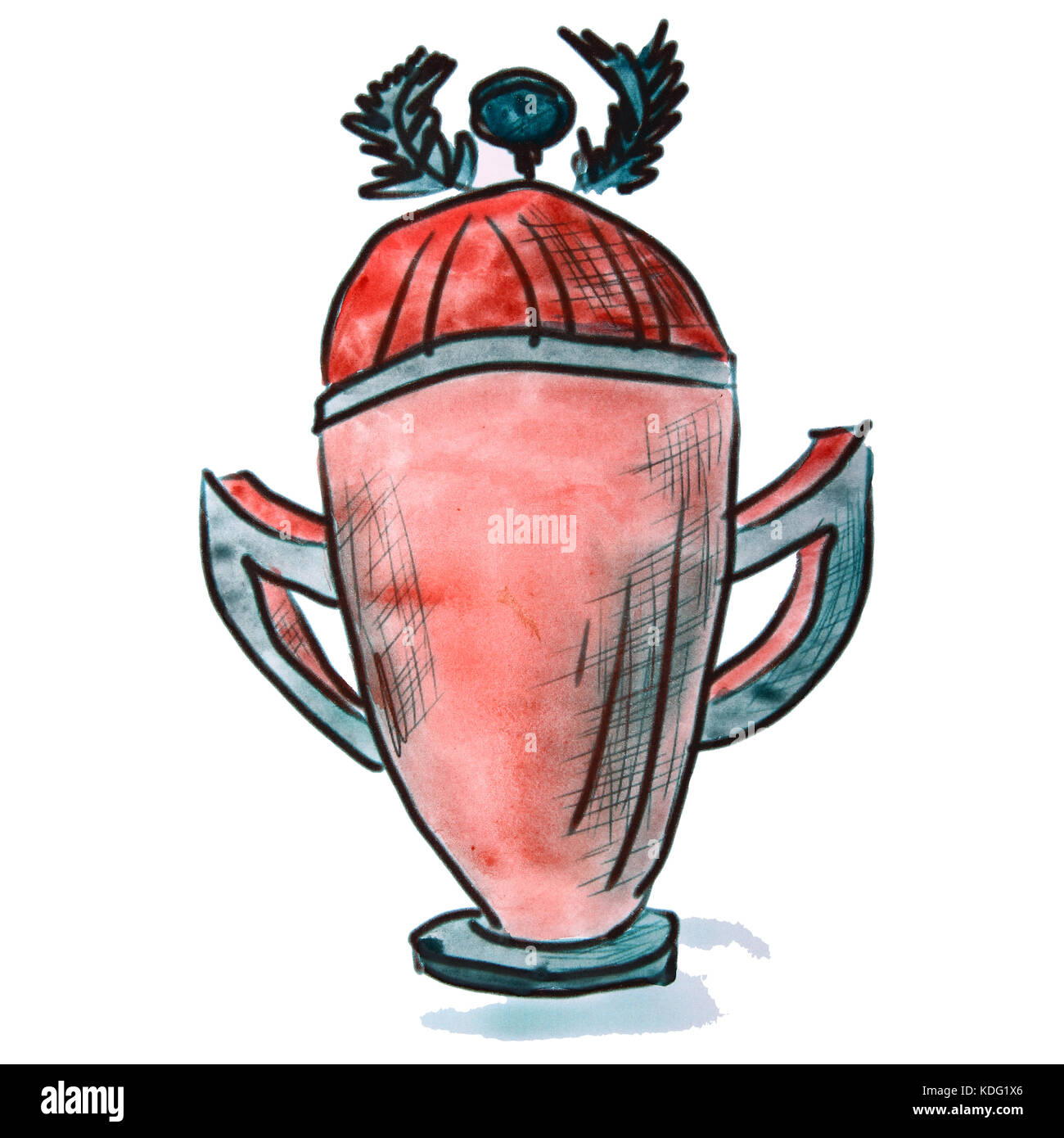 watercolor cup red cartoon figure, isolated on white background Stock ...