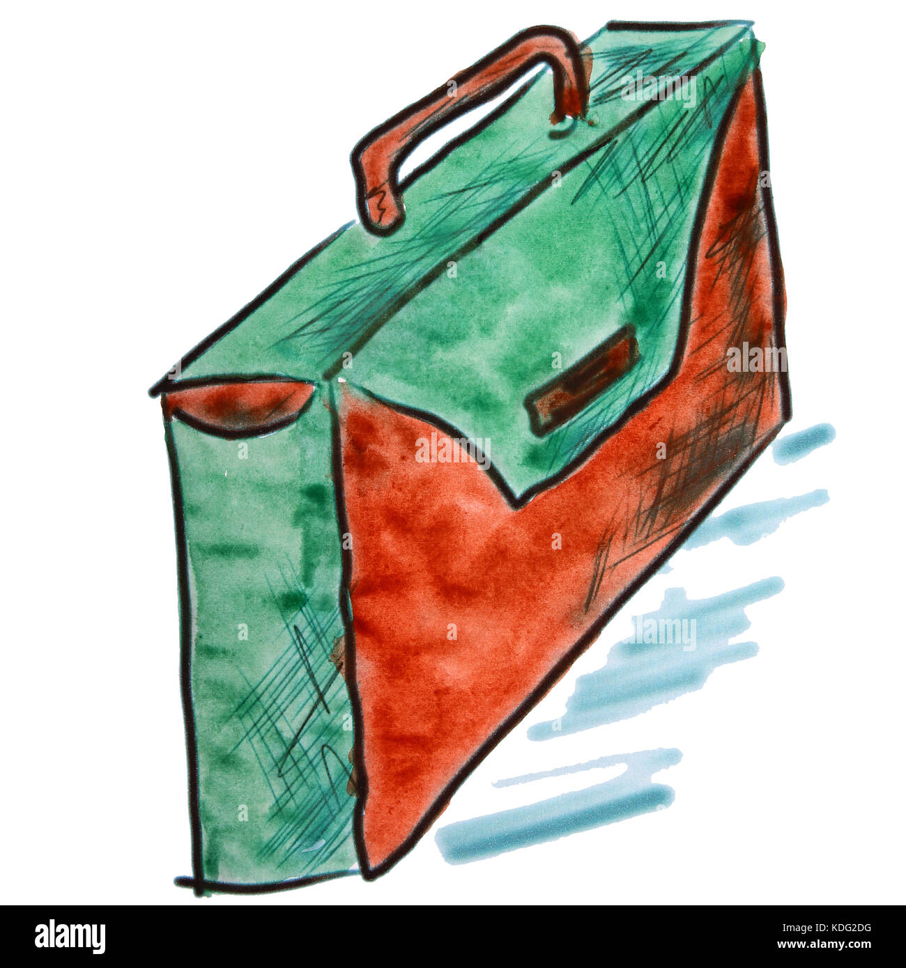 watercolor portfolio green red cartoon figure, isolated on white ...