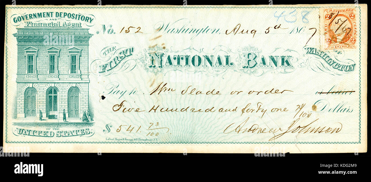 JOHNSON, Andrew (signed check Stock Photo - Alamy