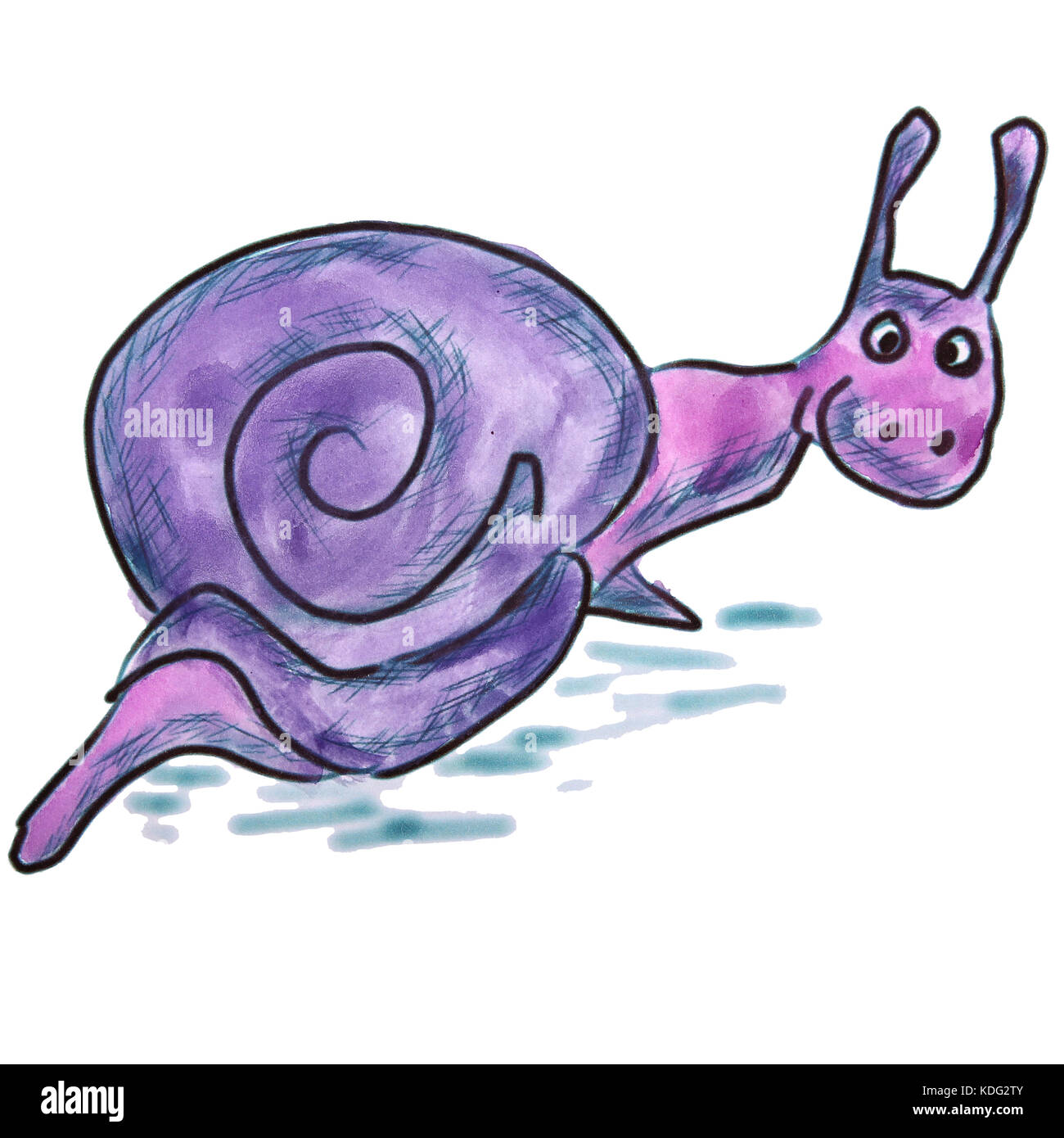 watercolor purple snail cartoon drawing isolated on a white background ...