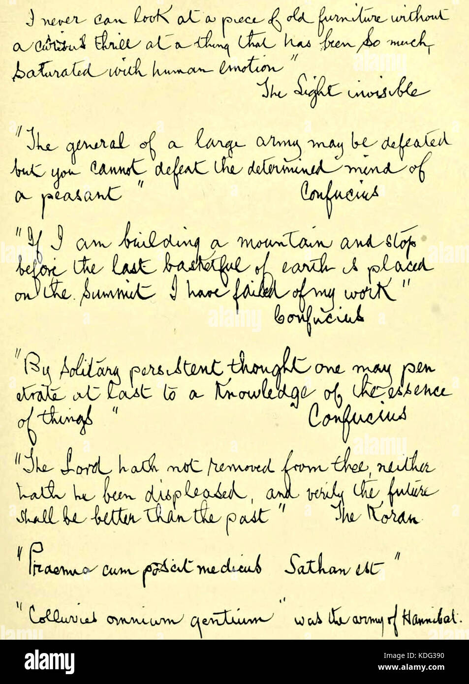 Samuel Pennypacker notes quotations from reading Stock Photo - Alamy