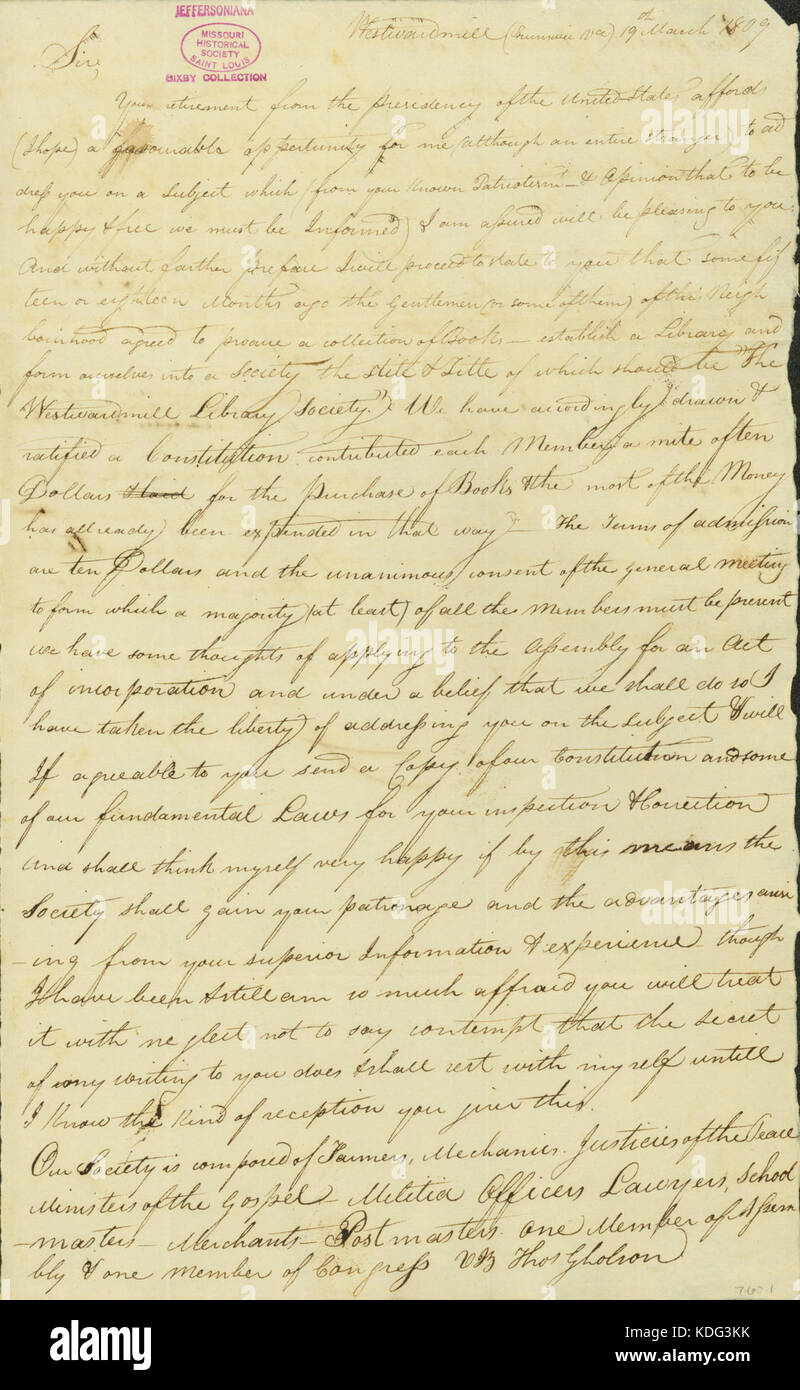 Letter signed John Wyche, Westwardmill (Brunswick, Virginia), to Thomas ...