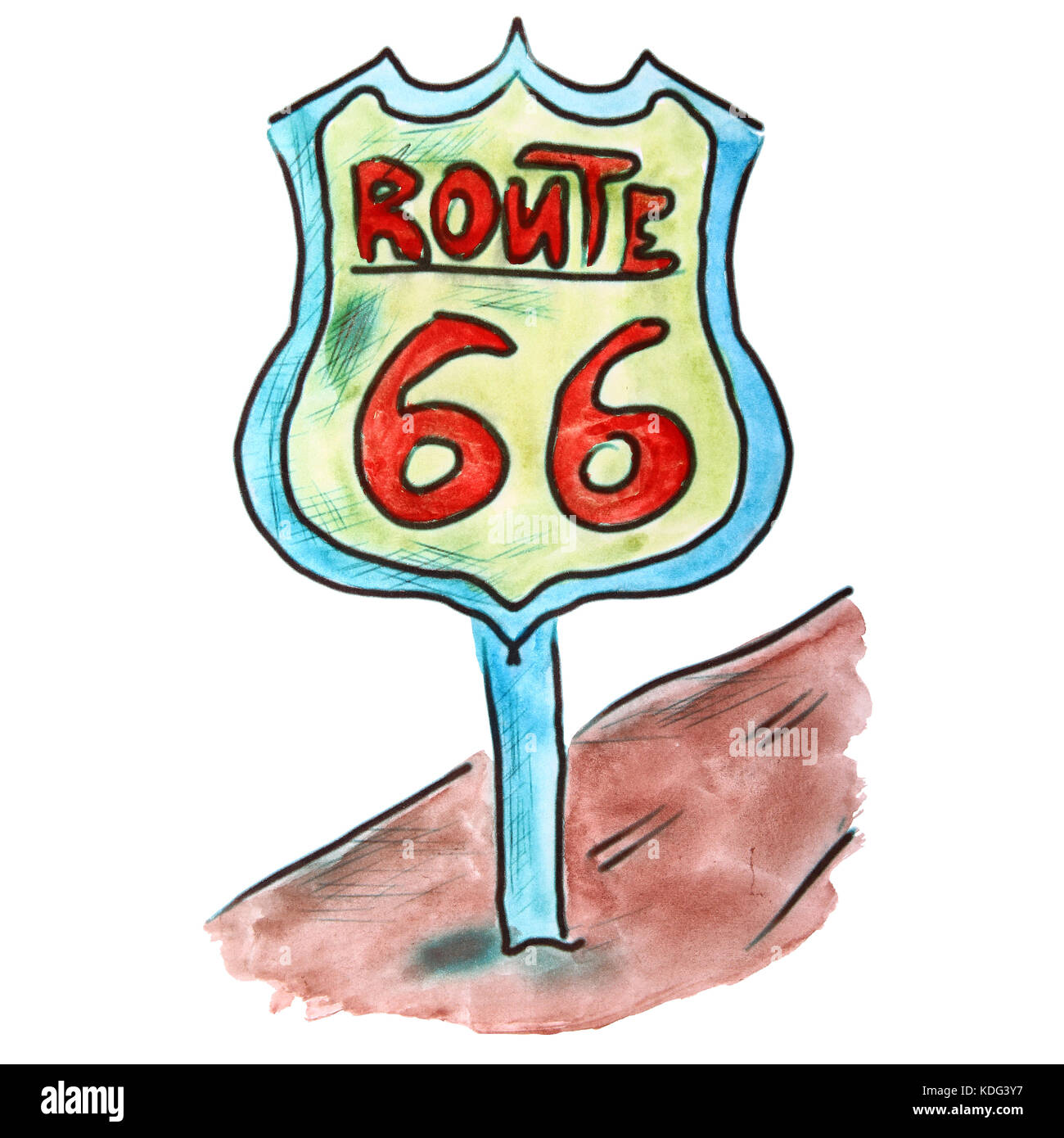 watercolor signpost light blue cartoon figure, isolated on white ...