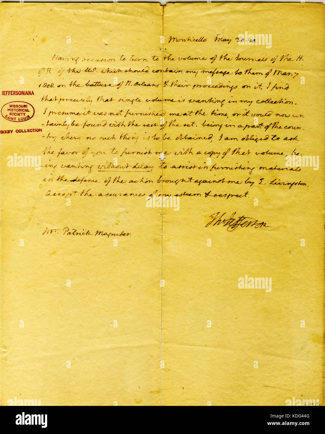 This letter, written by Thomas Jefferson to Patrick Magruder in 1810 ...