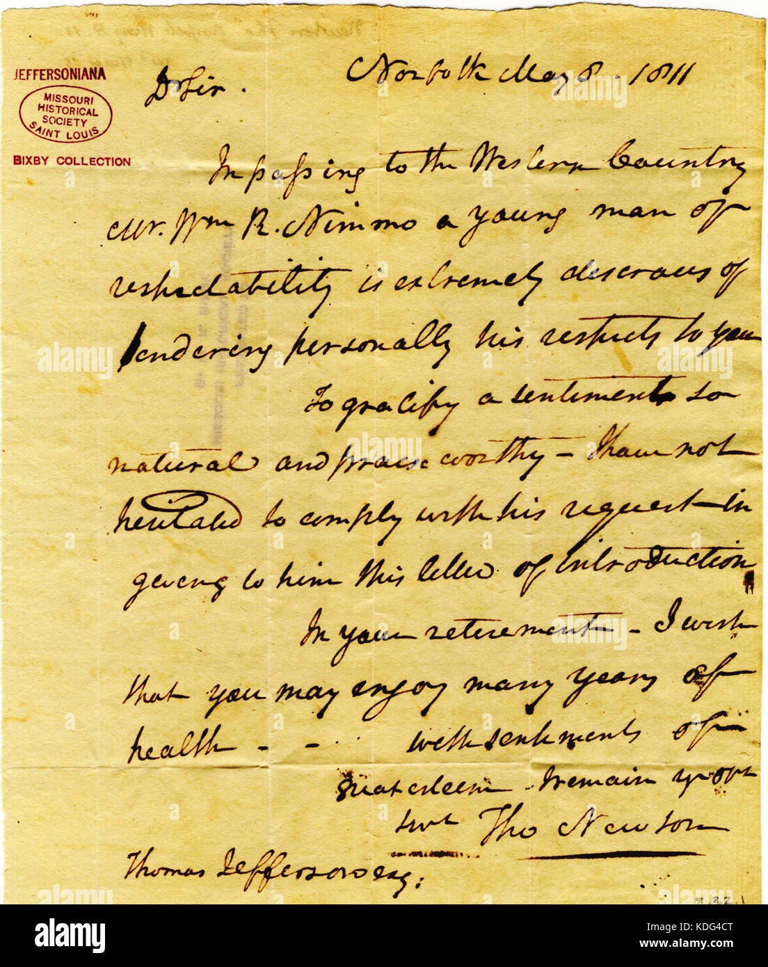Letter signed Thomas Newton, Norfolk, to Thomas Jefferson, May 8, 1811 ...